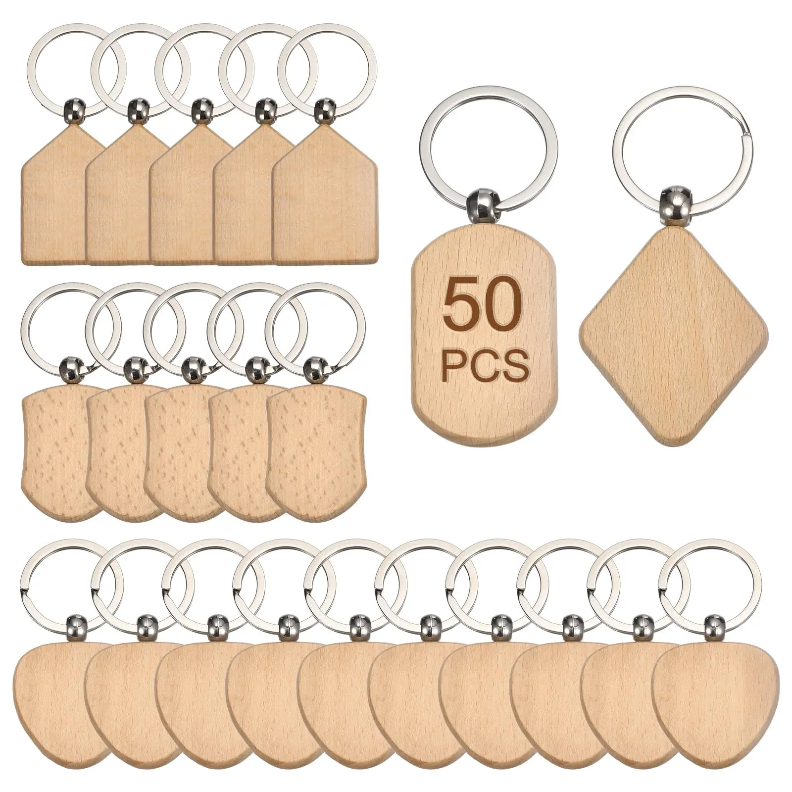 50Pcs-Set-Blank-Wooden-Key-Chain-Geometry-Shape-Key-Chains-Tags-Wood ...