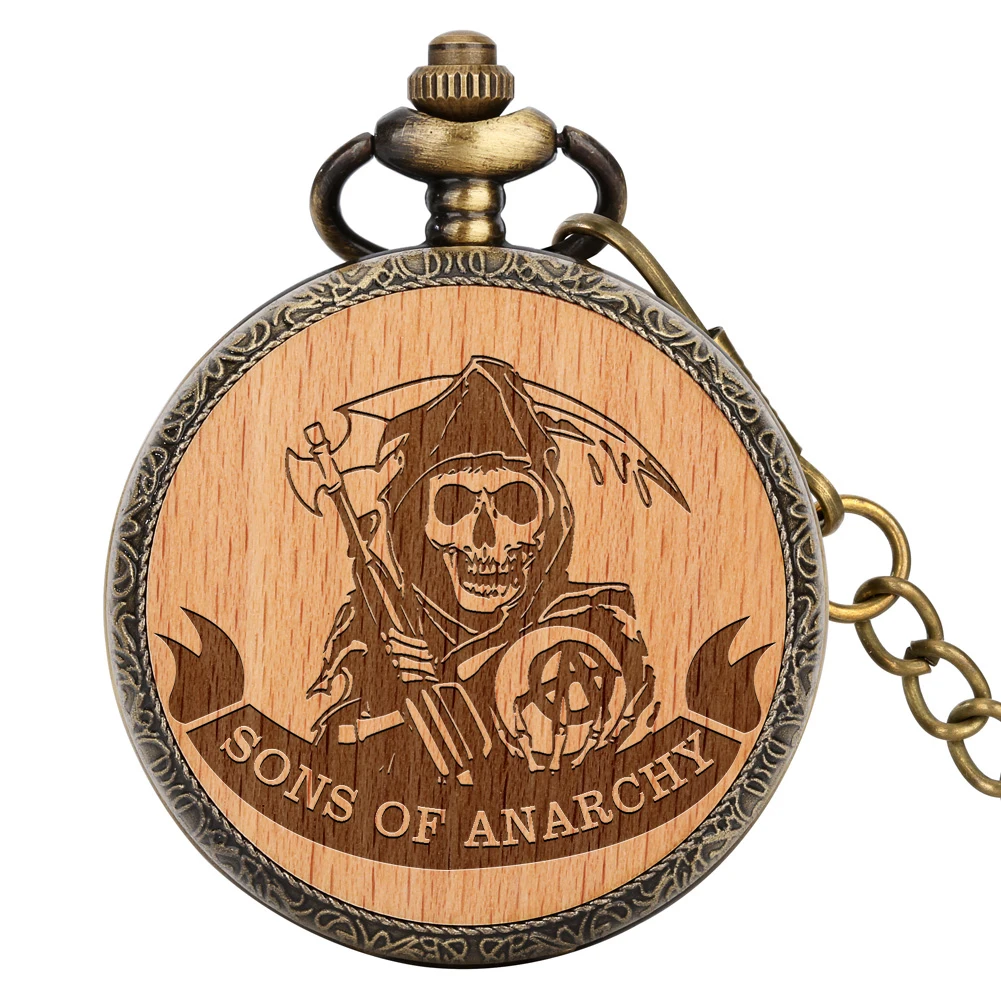 SONS-OF-ANARCHY-Engraved-Quartz-Pocket-Watch-Bronze-Wooden-Case-Antique ...