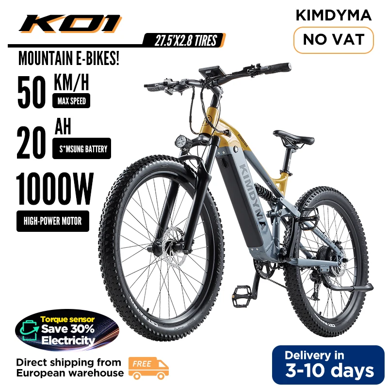 KIMDYMA K01 1000W Electric Bike, 48V20Ah Battery, 27.5"x2.8" Fat Tire ...