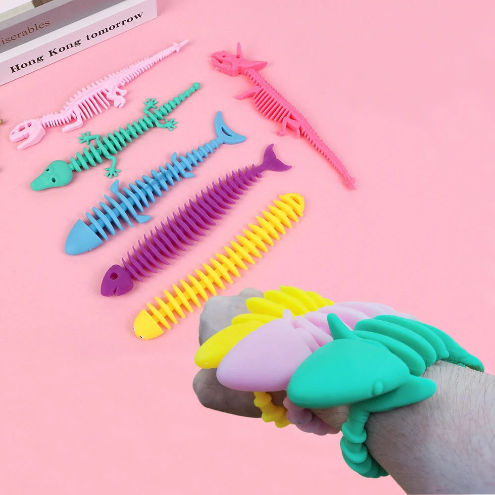 3Pcs/lot Funny Dinosaur Fishbone Noodle Stretch String TPR Rope Toys ...