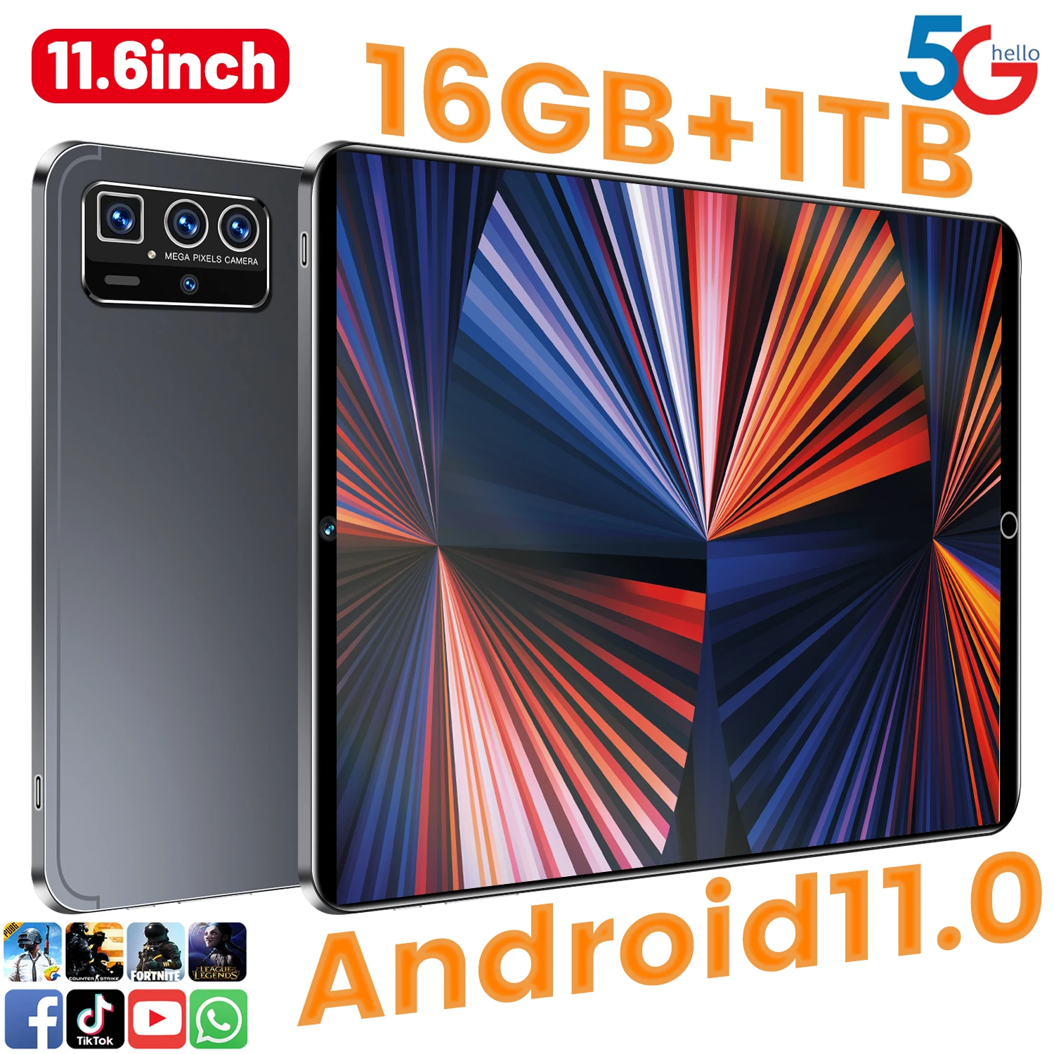 2023 Global Version 11.6 Inch Tablet Android 16GB RAM 1TB ROM Android 11.0 MTK6797 Wifi 8800mAh ...