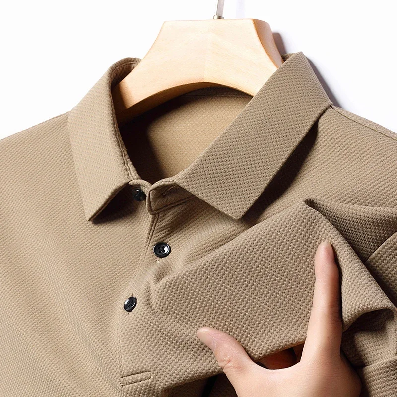 Camisa-polo-casual-de-manga-longa-masculina-top-s-lido-de-waffle-nova ...