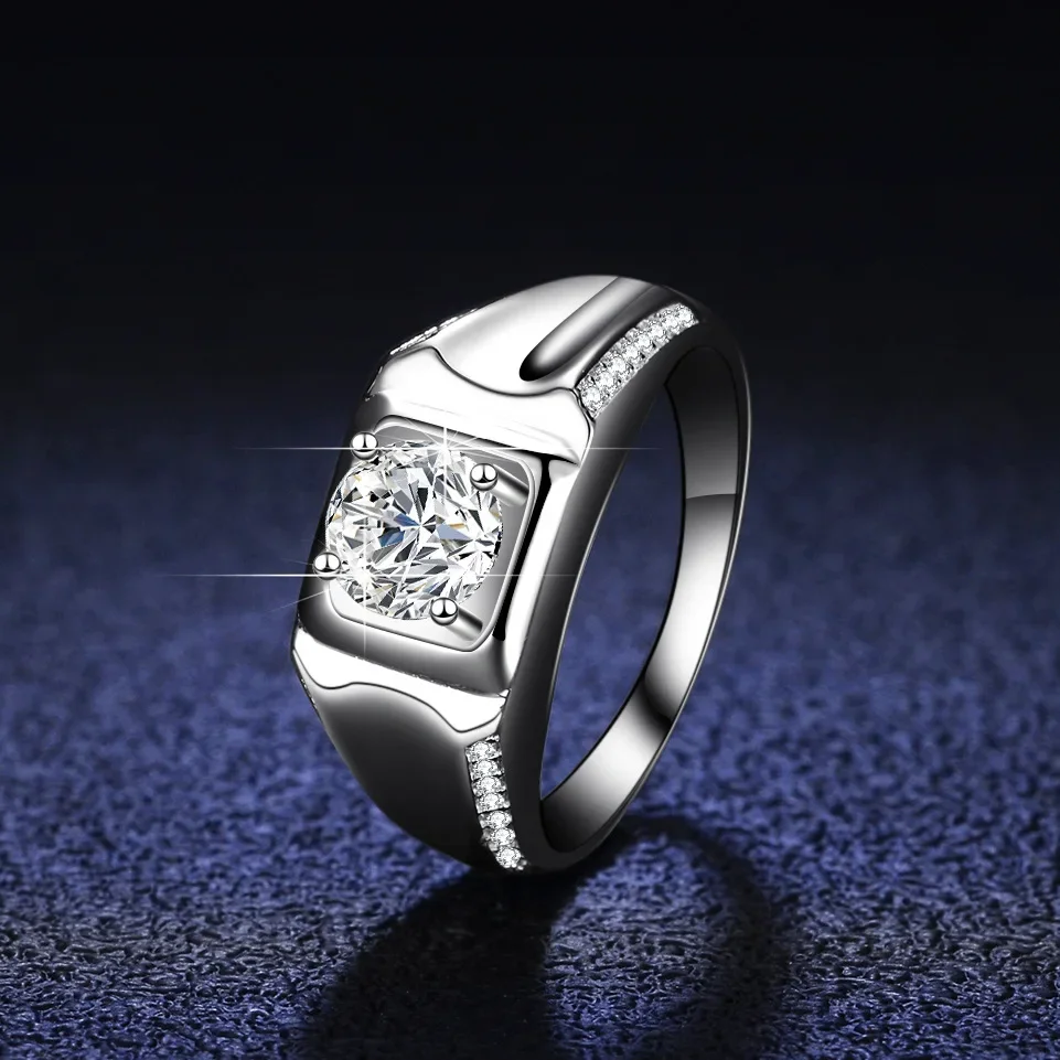 Platinum-Pt950-Jewelry-Luxury-Rings-For-Men-Moissanite-1-Ct-D-VVS1 ...