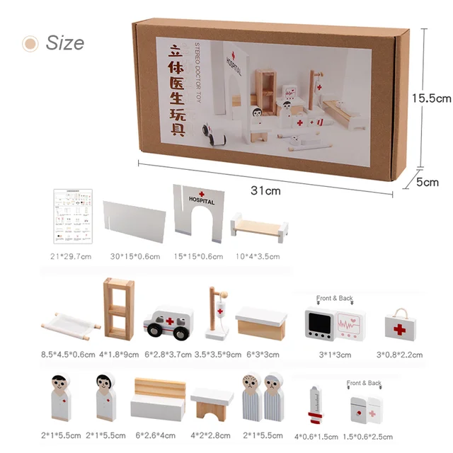 Children Hospital Pretend Play Wooden Doctor Role Play Game Ambulance ...
