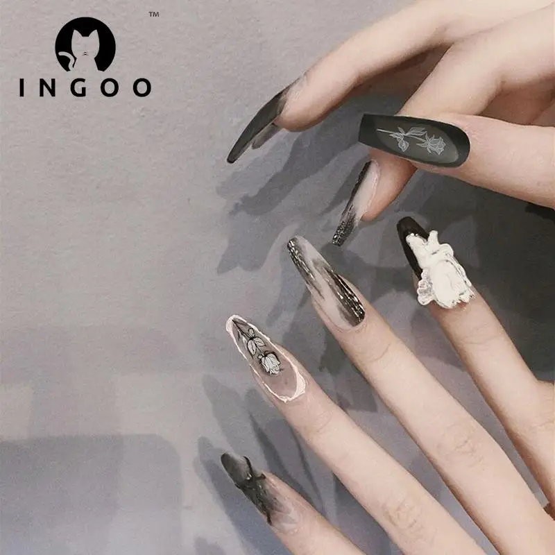 24Pcs-Diablo-Reusable-Long-Fake-Nails-Matte-Dark-Gothic-Press-On-Nail ...