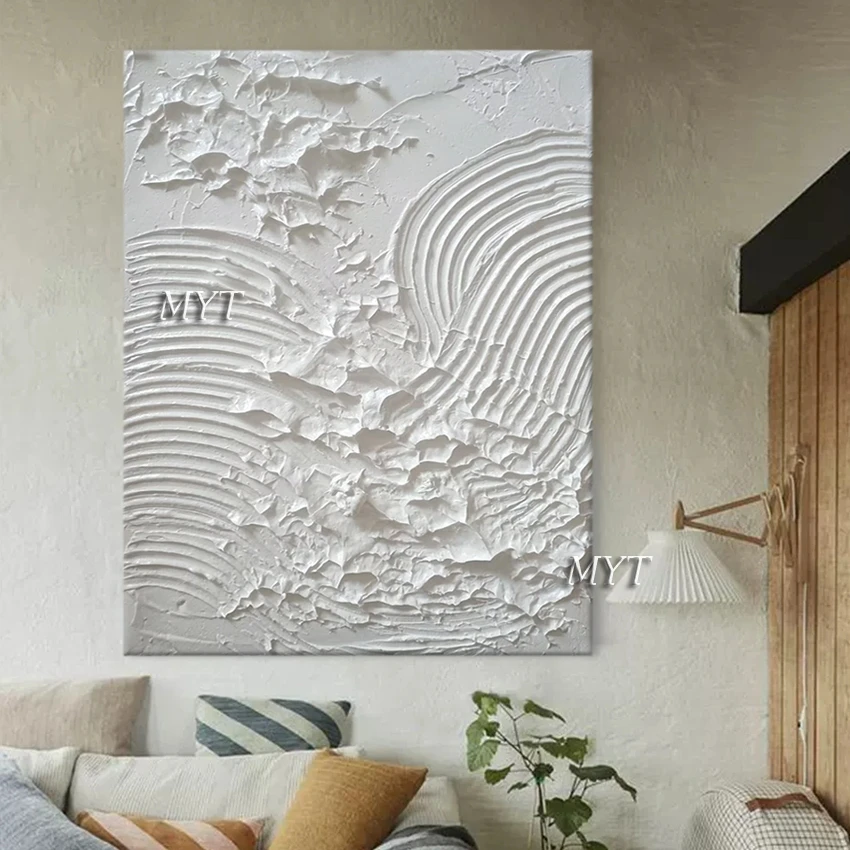 Handpainted-White-Line-Wall-Picture-Modern-Art-Mountain-Abstract-Oil ...