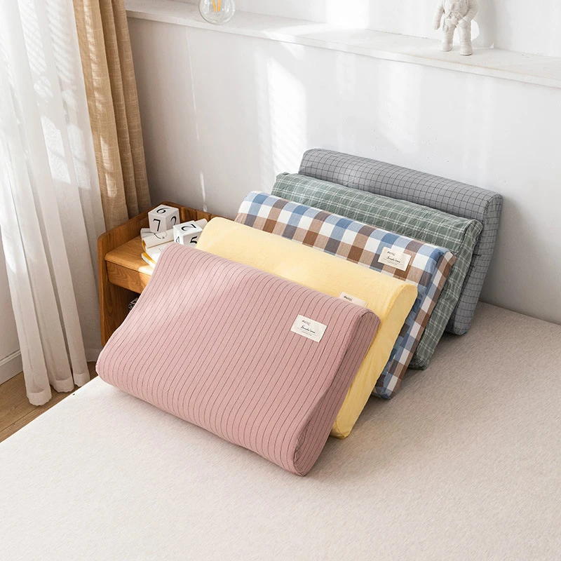 Latex Pillow Soft Cotton Latex Pillow Case Cover Solid Color Plaid ...