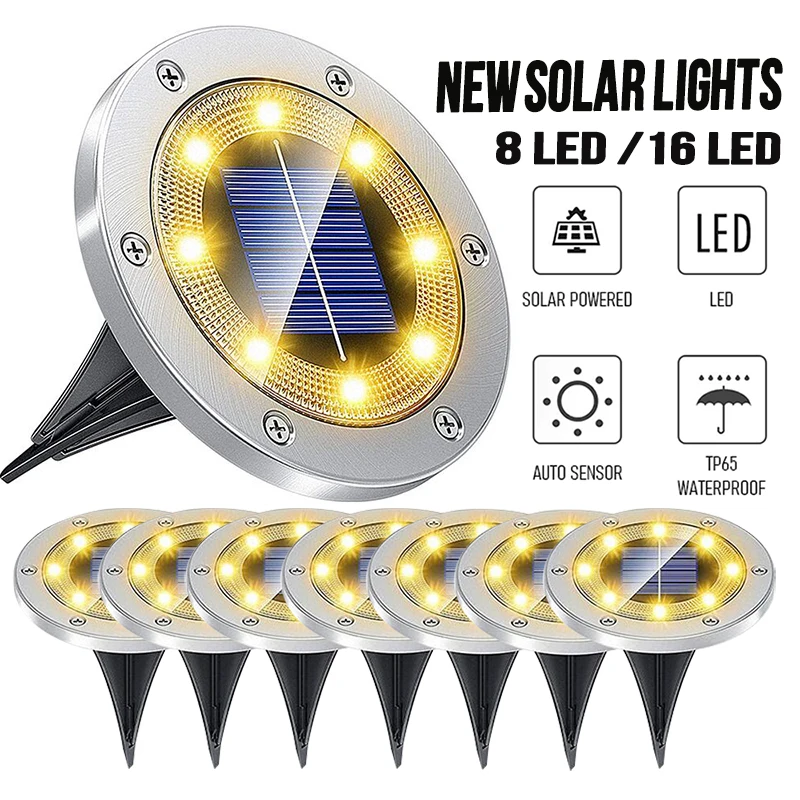 Amélioré 8/16 LED Lumières de pelouse Solaire Au Sol En Plein Air Imperméable À L'eau de ...