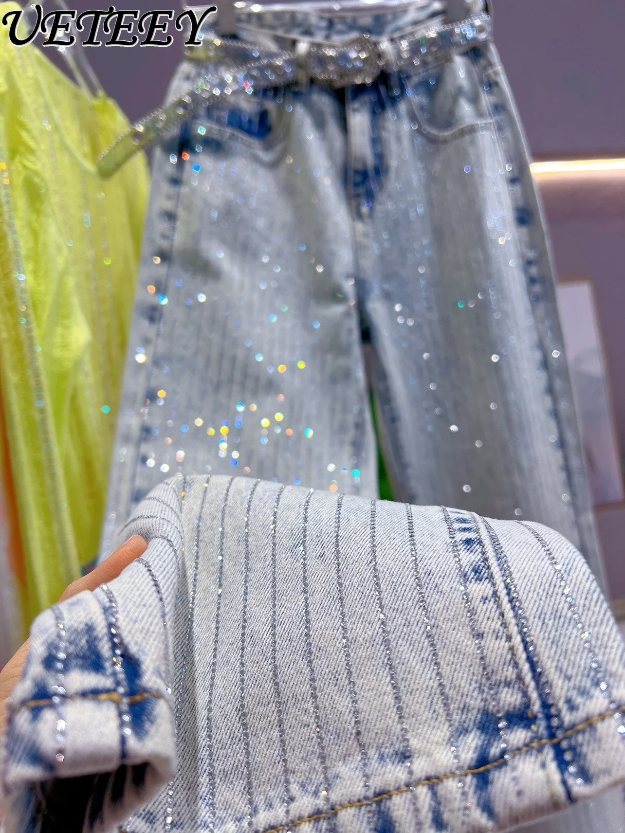 High-Grade-Full-Body-Vertical-Diamond-Blue-Jeans-Women-Heavy-Industry ...