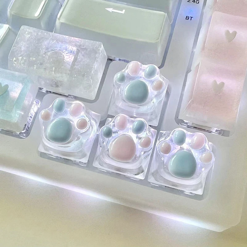 Mechanical-Keyboard-Resin-Keycap-Cat-Paws-Pad-Clear-Backlit-RGB-WASD ...