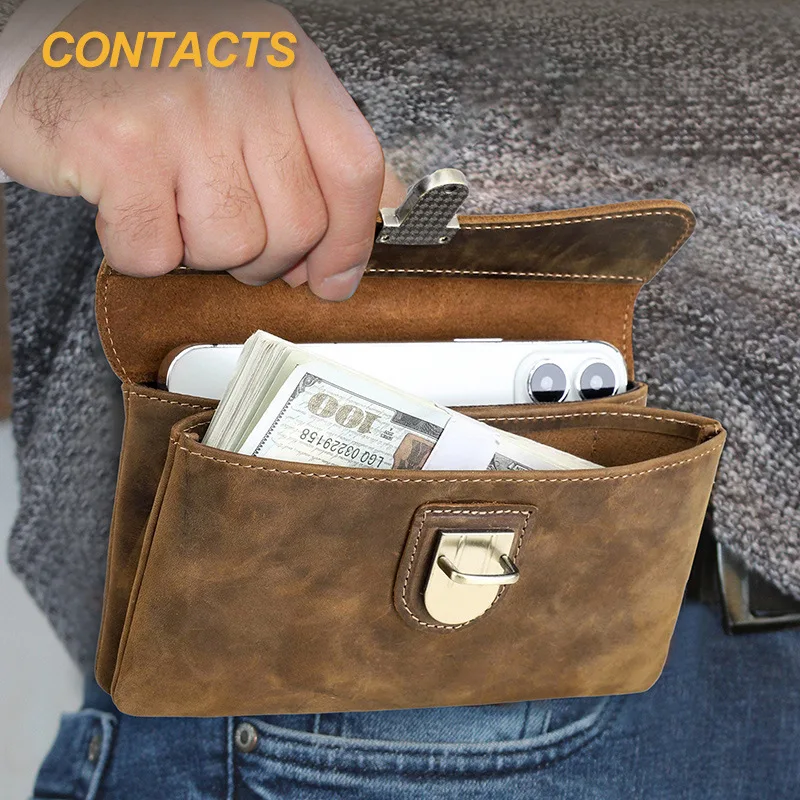 Retro crazy horse leather RFID anti-magnetic waist bag with multi ...