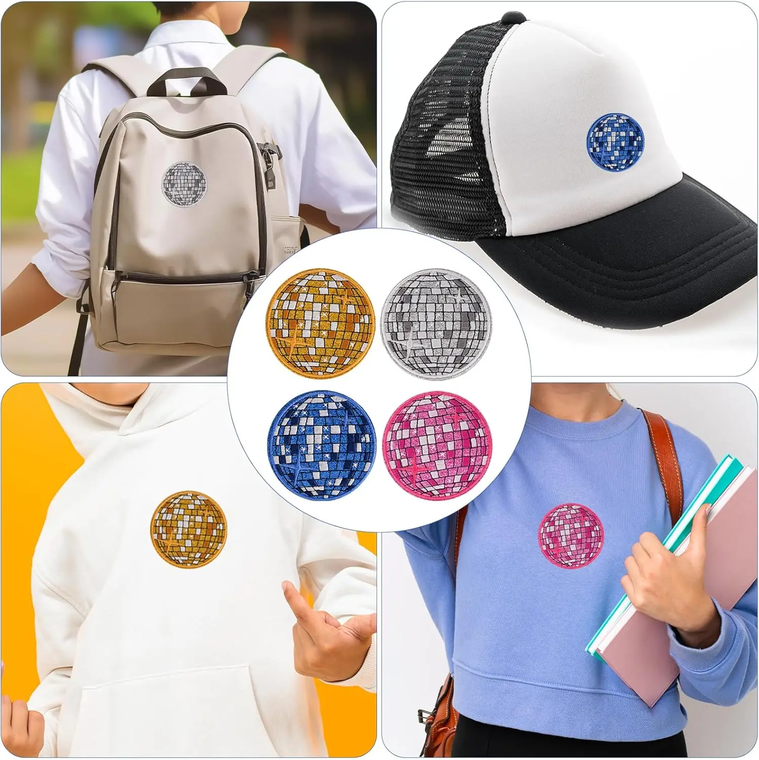 1PC Disco Light Patches Iron on Patches For Clothing Chenille ...