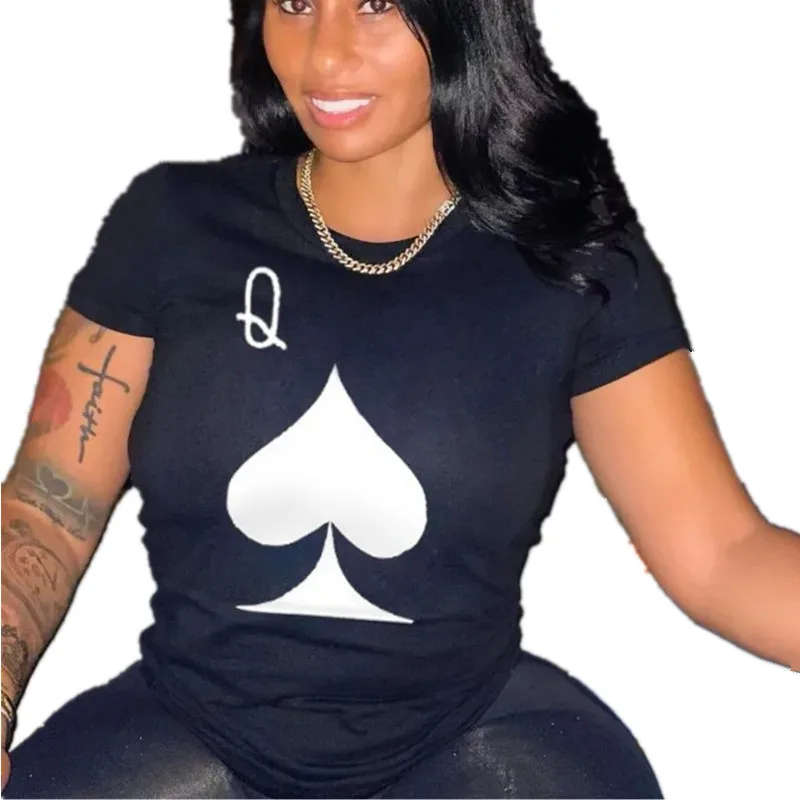 Women-s-Summer-Personality-Spades-Q-Printed-T-Shirt-Loose-Comfortable-Round-Neck-Short-Sleeved ...