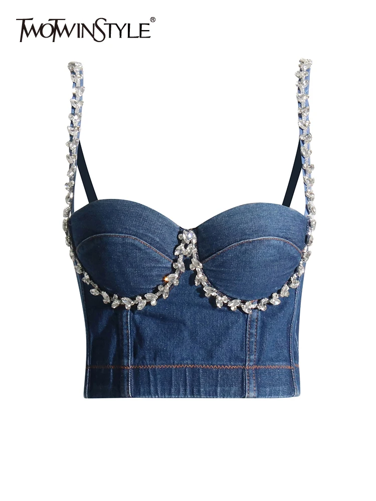 TWOTWINSTYLE-Sexy-Denim-Tank-Tops-For-Women-Square-Collar-Sleeveless ...