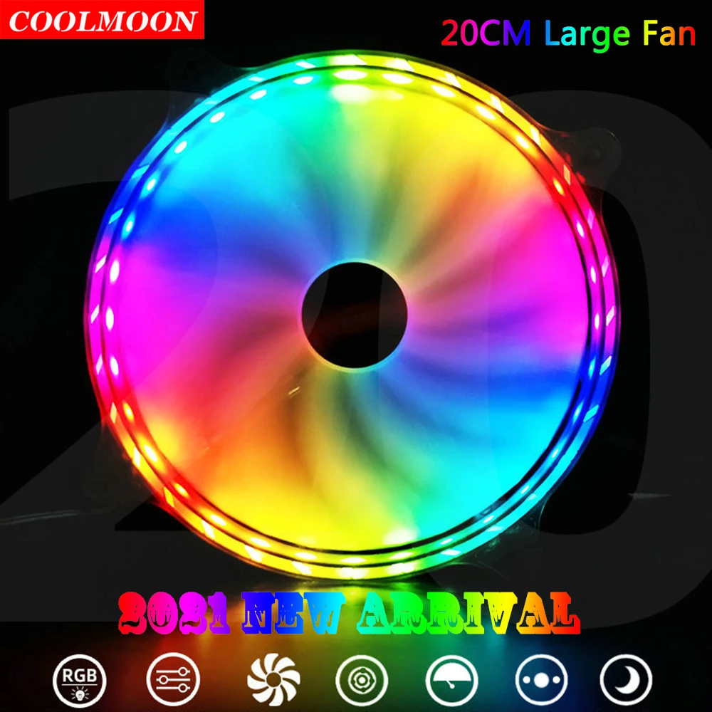 Coolmoon 200mm Case Fan Cooling Cooler Fan 6PIN RGB LED Fans Support ...