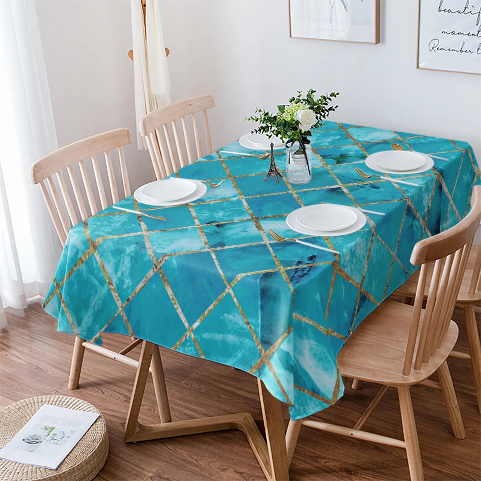 Turquoise-Marble-Lattice-Texture-Wedding-Party-Table-Cloth-Waterproof ...