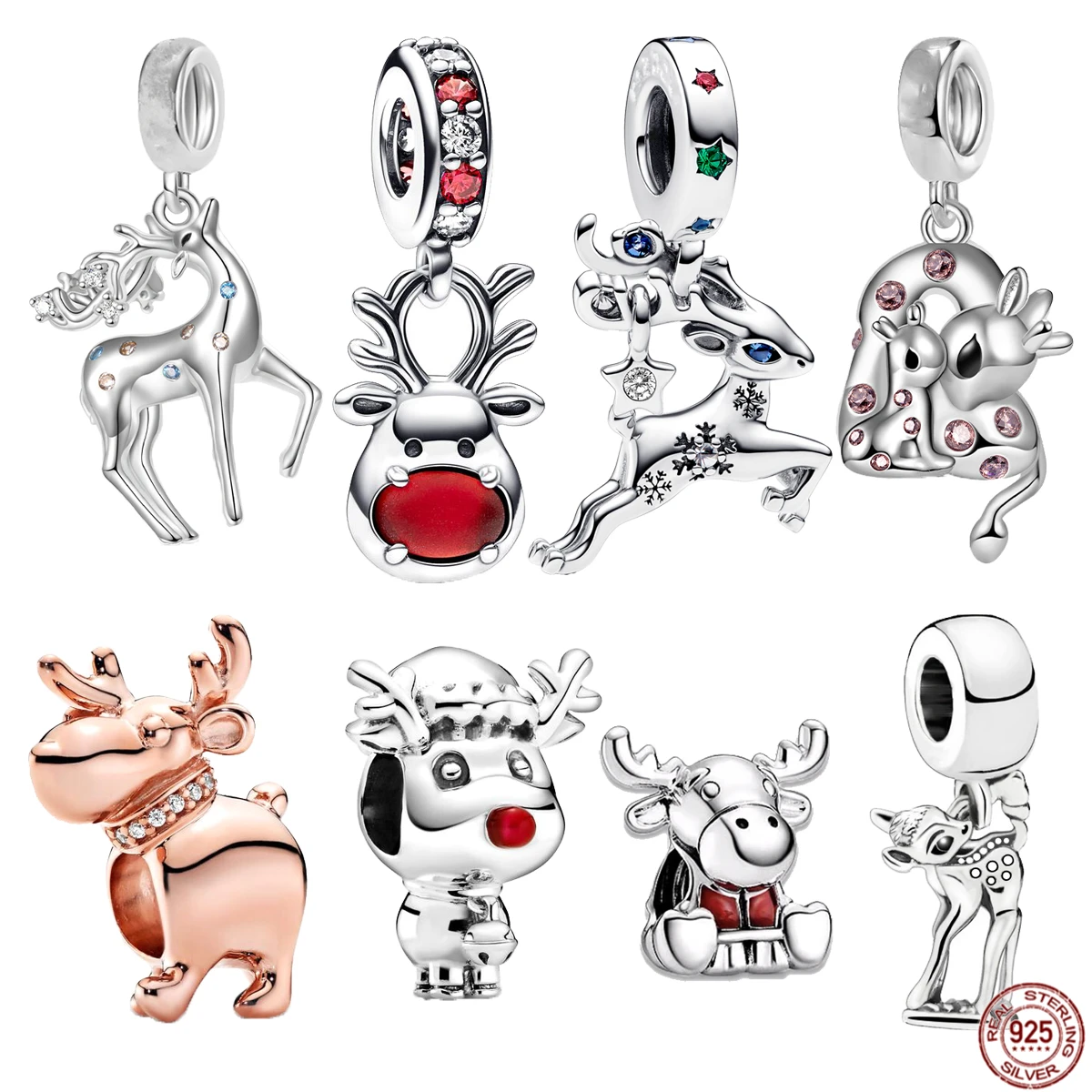 925-Sterling-Silver-Christmas-Elk-e-Sika-Deer-Dangle-Charm-Beads-Fits ...