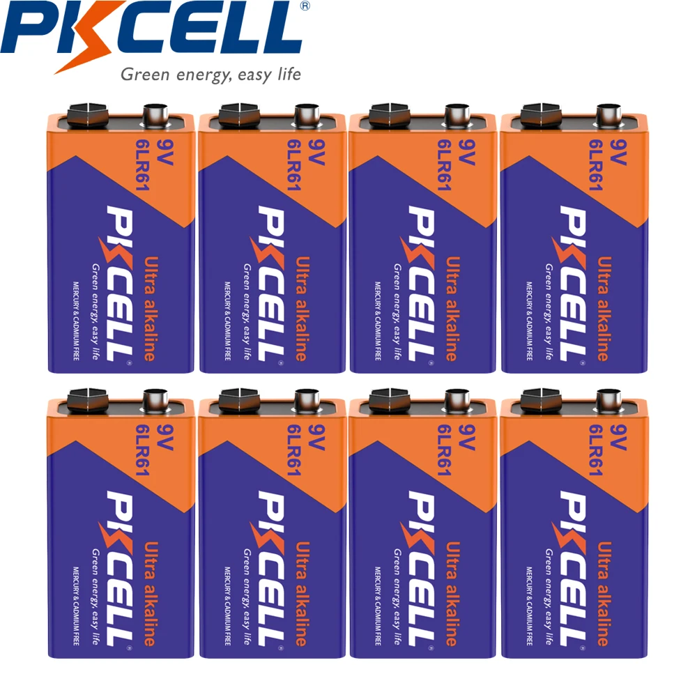 8PC-PKCELL-Alkaline-9V-6LR61-6AM6-1604A-MN1604-522-Battery-Dry-Primary ...