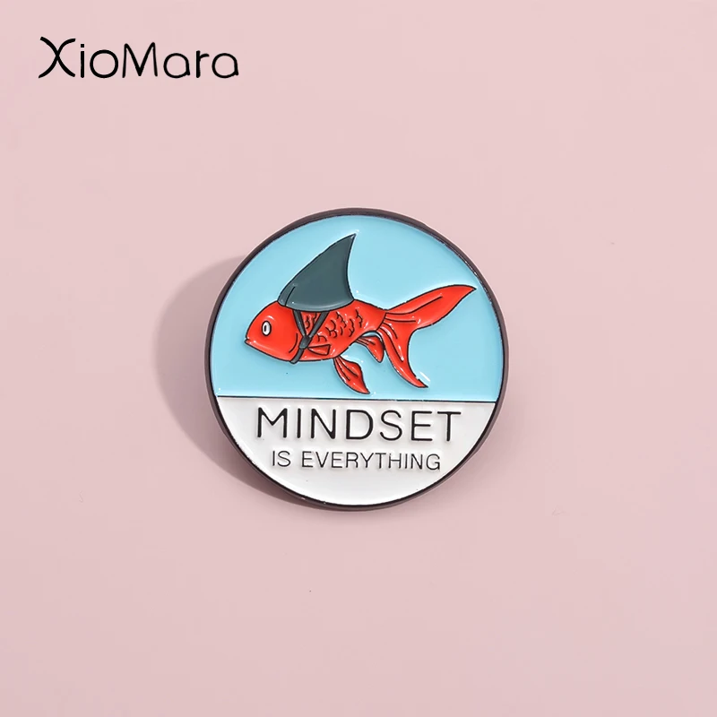 Mindset Is Important Lapel Sharks Goldfish Carp Lucky Badge Enamel Pins ...