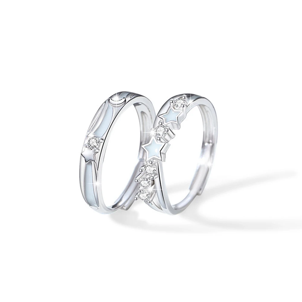 Pure-925-Sterling-Silver-Fluorescent-Star-Couple-Rings-For-Women-Men ...