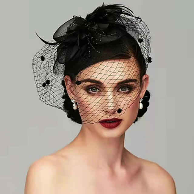 Black Birdcage Veil With Feathers