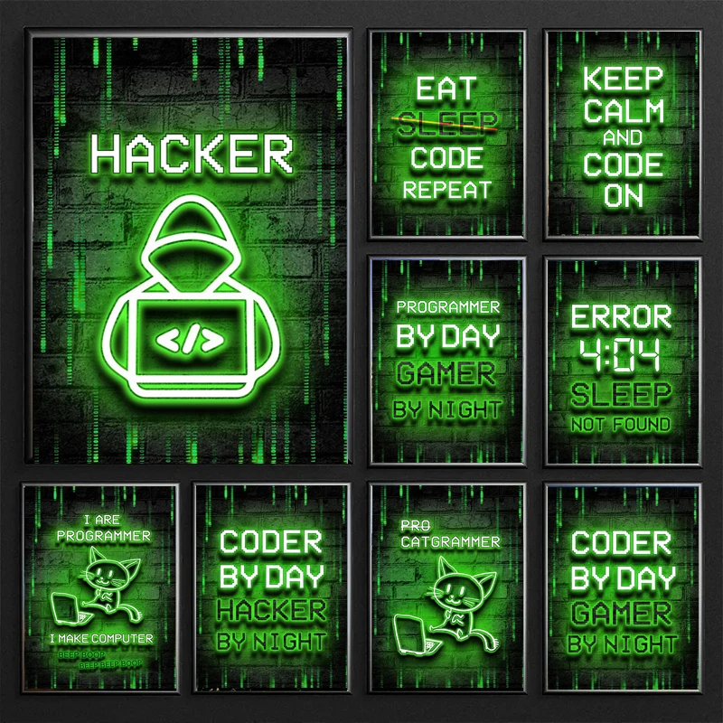 Neon-Effect-Programmer-Coder-Gamer-Day-Night-Wall-Art-Poster-Hacker-Computer-Hacking-Canvas ...