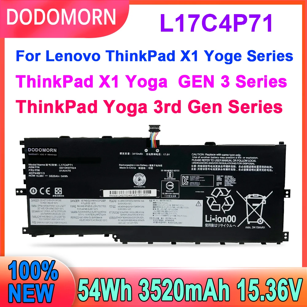 Dodomorn แบตเตอรี่แล็ปท็อป L17C4P71ใหม่สำหรับ Lenovo ThinkPad X1 YOGA ...