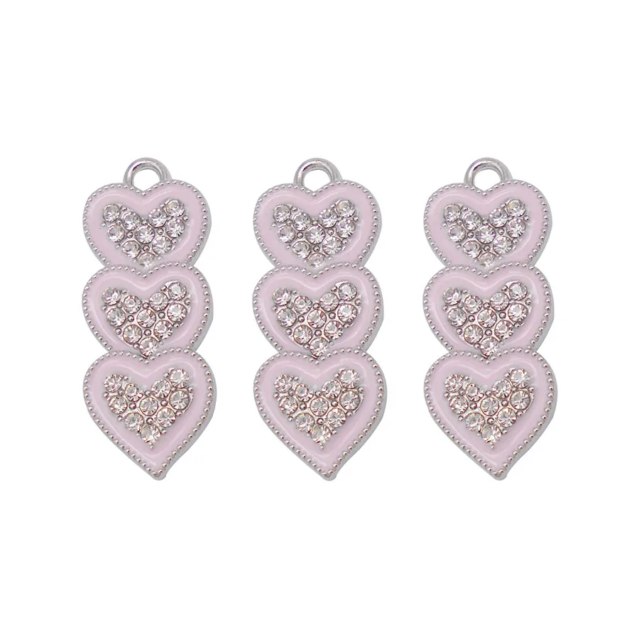 10PCS-Pack-Enamel-Pink-Heart-Charms-Rhinestone-Alloy-Pendant-For ...