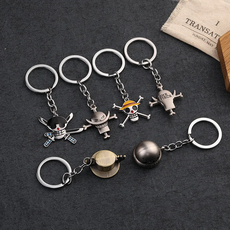 The One Piece Luffy Metal Key Chain Anime Figure Straw Hat Skull Logo ...