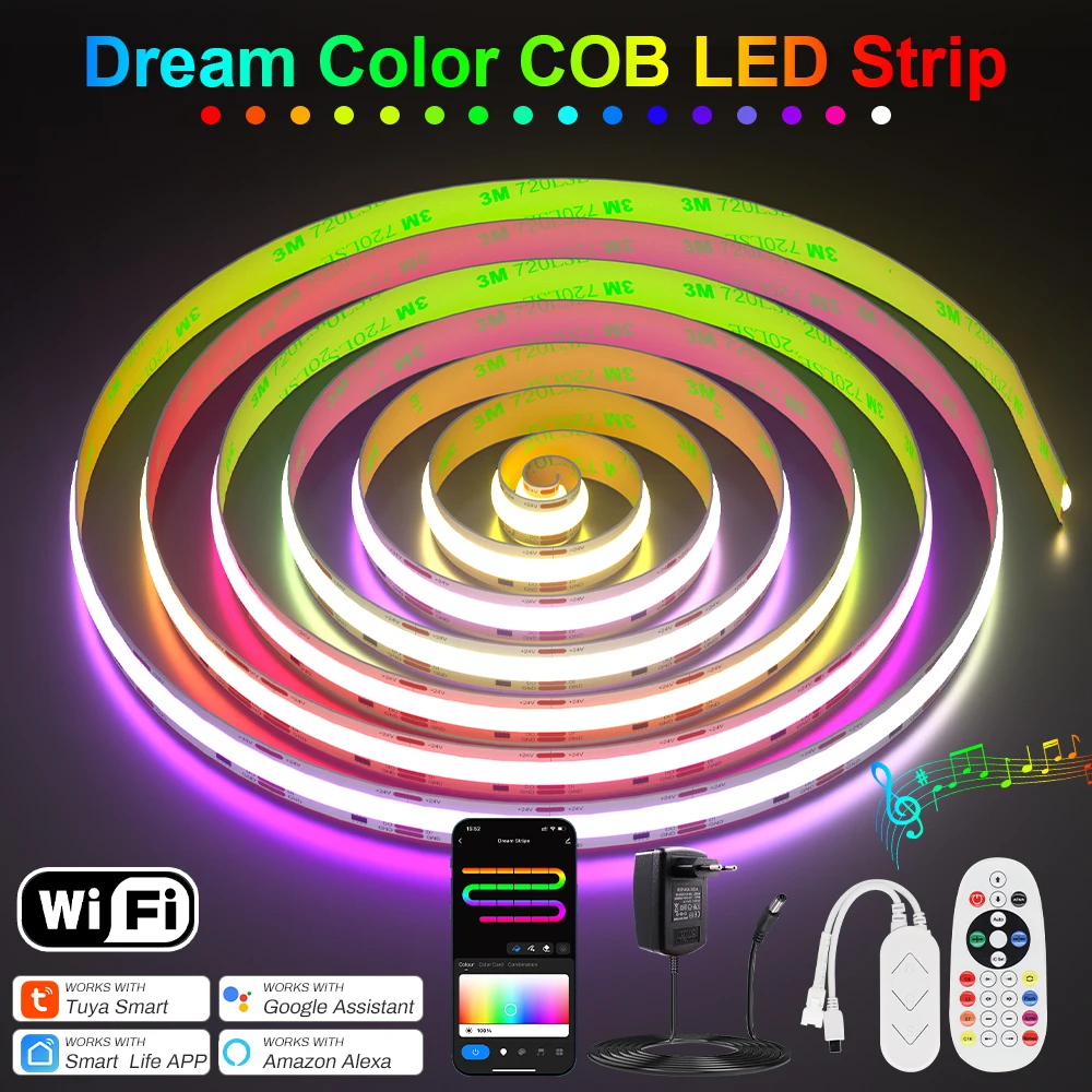 12V-24V-Dream-Color-COB-Led-Strip-RGBIC-Addressable-High-Density ...