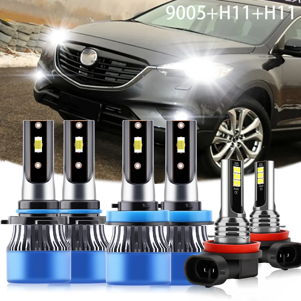 Led Headlight 9005/hb3 H11 Fog Light Combo Beam Bulbs Kit Halogen Replacement Lamp Set For Mazda ...