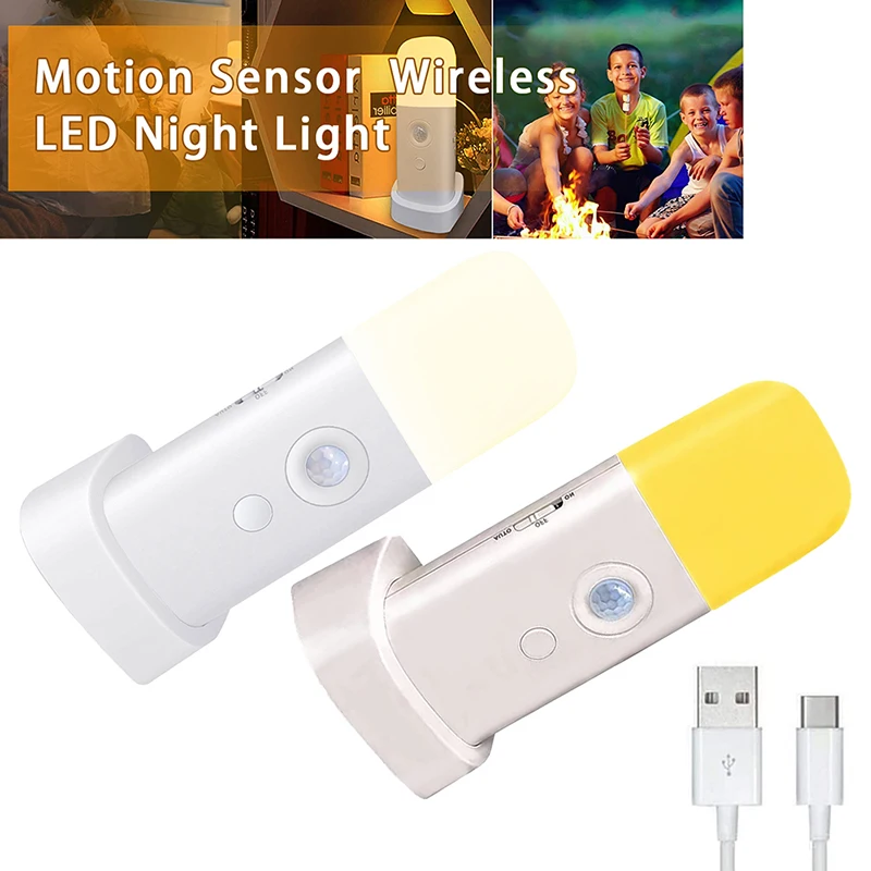 LED Night Light Rechargeable Motion Sensor Light Adjustable Bedside ...