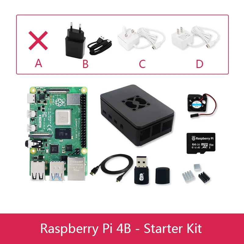 Raspberry Pi 4 Model B Starter Kit Pi 4B Board RAM1GB 2GB 4GB 8GB (Case ...