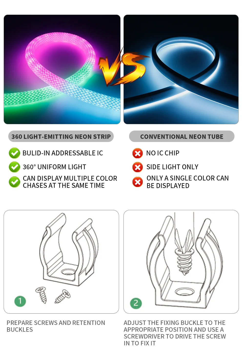 Round Reticulate Pattern Neon LED Strip 50 LEDs/m 360 Degree Smart ...