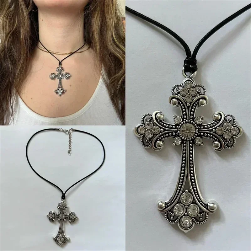 Grande detalhado strass cruz gargantilha espiral hippie colar goth punk ...