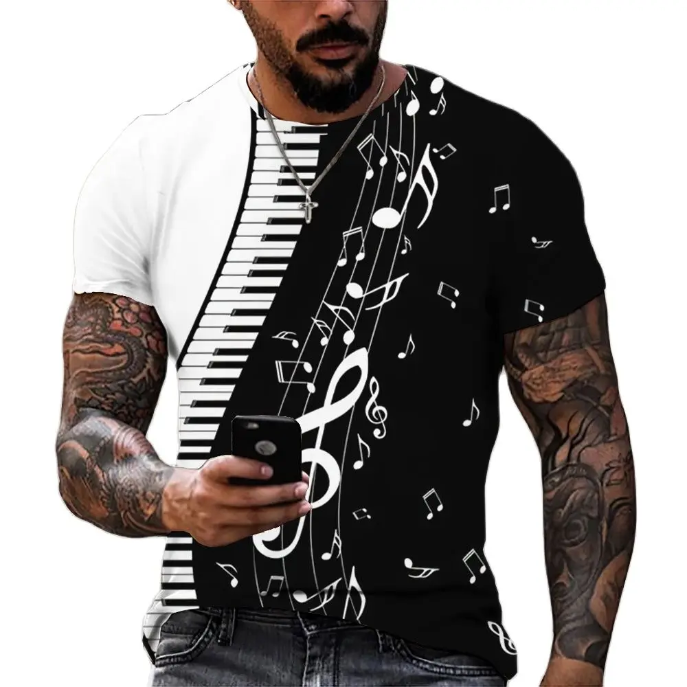 Piano-Musical-Notes-T-shirt-For-Men-Summer-O-Neck-Trendy-Short-Sleeve ...