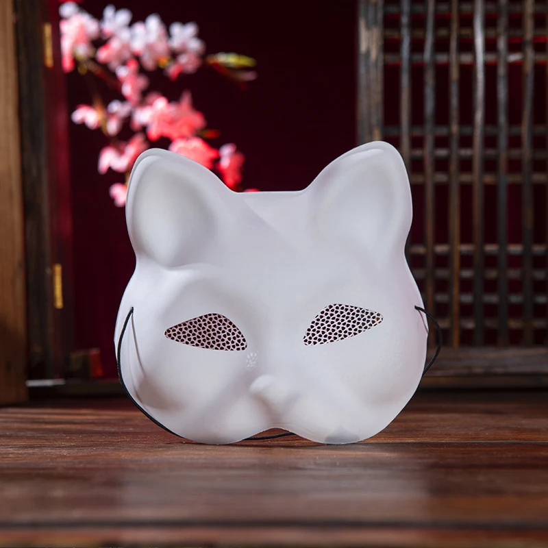 1pc-Mesh-Yarn-Eyes-Cat-Face-White-Mask-Matte-Fox-DIY-Blank-PVC-Masks ...