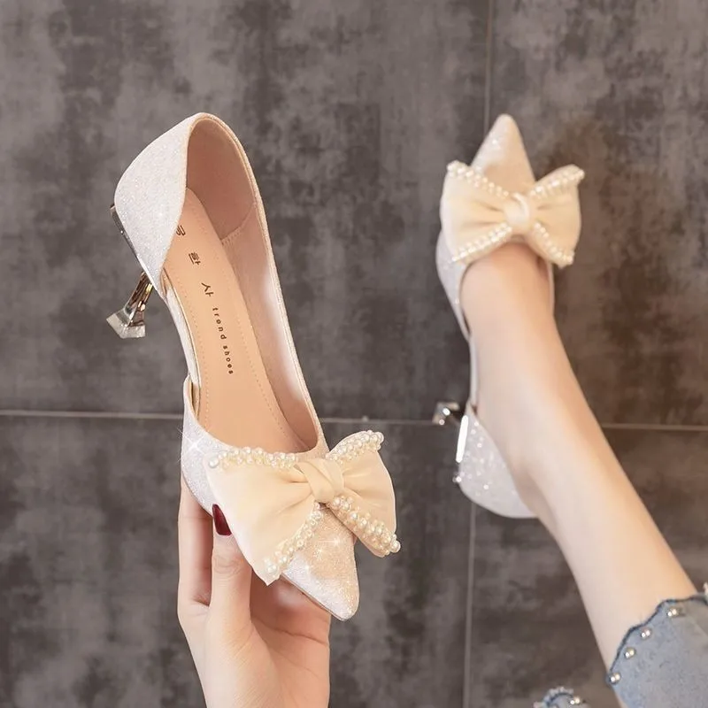 Women-High-Heels-2024-Spring-Summer-New-Hollow-Girl-Pointed-Pearl-Bow ...