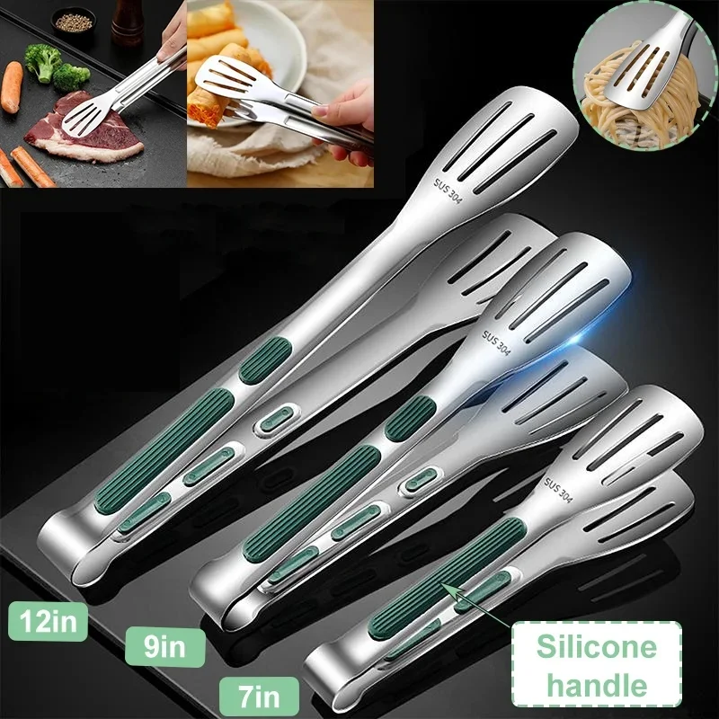 Non-slip-Stainless-Steel-Kitchen-Clip-Kitchen-Food-Tongs-BBQ-Meat-Bun ...