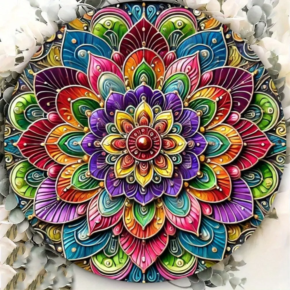 8" Round 2D Colorful Mandala Metal Art (1pc) - Aesthetic Wall Plaque ...