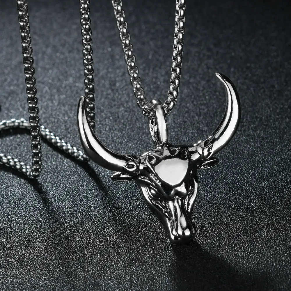 Punk-Bull-Buffalo-Skull-Pendant-Necklace-For-Cool-Men-Women-Stainless ...