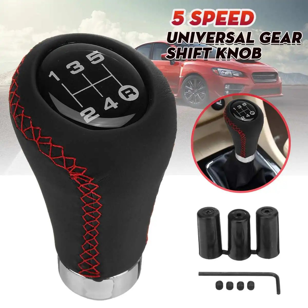 5-Speed-Universal-Car-PU-Leather-Gear-Shift-Knob-Manual-Transmission ...