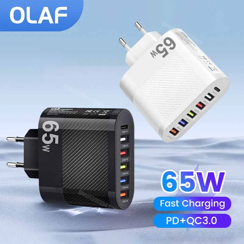 65W-USB-Charger-6-Ports-Fast-Charging-PD-Type-C-Charger-Adpapter-For ...