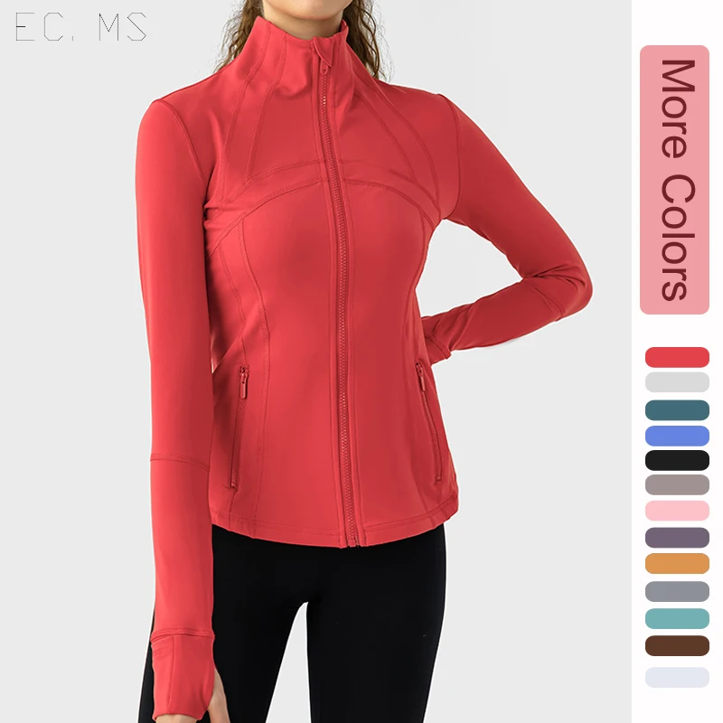 Women-Sport-Jacket-with-4-Pockets-Zipper-Long-Sleeves-Thumb-Holes-Flex ...