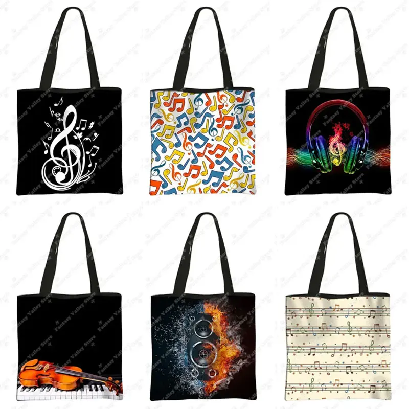 Music Notes Print Tote Bag Musical Instrument Handbag Guitar Violin ...