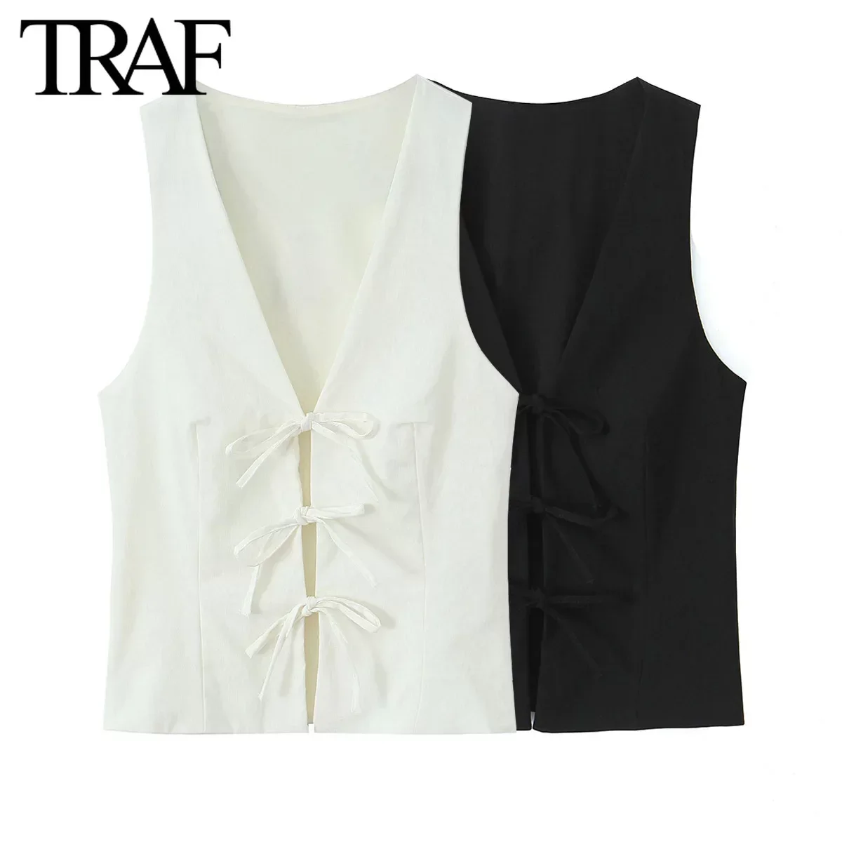 TRAF-Blusa-sem-mangas-com-decote-em-v-para-mulheres-regata-chique-roupa ...