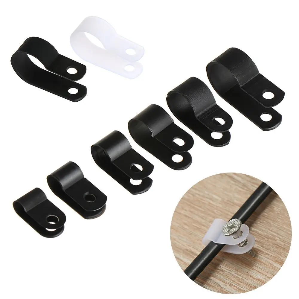 100PCS R-Type Nylon Cable Clamp Pipe Mounting Fix Wiring Hose Fasteners ...