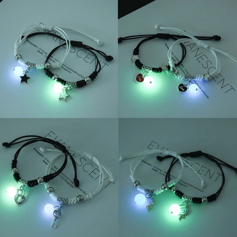 Lot-de-2-Bracelets-lumineux-lune-toile-corde-ajustable-la-mode-pour ...