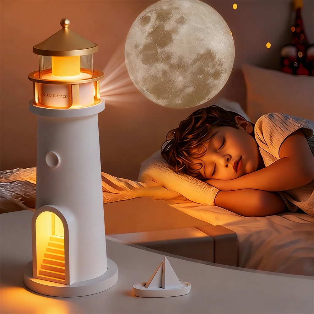 Lighthouse Moon Projector Lamp Wireless Motion Sensor Moon Lighthouse ...