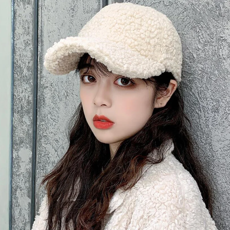 Autumn-Winter-Baseball-Cap-Women-Artificial-Lamb-Wool-Hats-Version-Tide ...